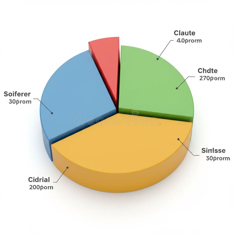 3D Pie Chart with Four Segments in Blue, Green, Yellow, and Red. Each ...