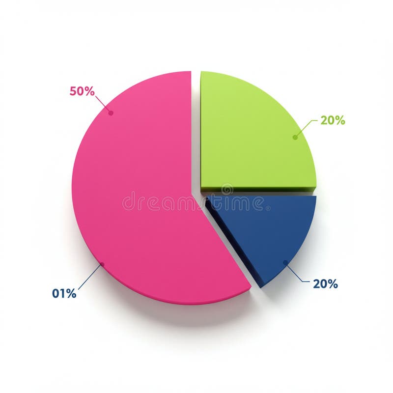 3D Pie Chart with Four Segments. the Largest Segment, in Pink ...