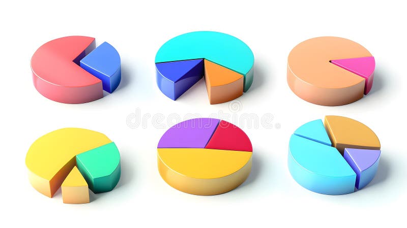 3D Pie Chart Icons in Different Colors and Variations on White ...