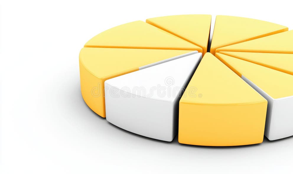 3D Pie Chart Representation with Yellow and White Segments for Data ...