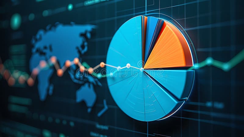 Financial Data Analysis Pie Chart and World Map Isolated on White Background Stock Illustration ...