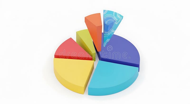 A 3D Pie Chart with Seven Segments, Each in a Different Color: Blue ...