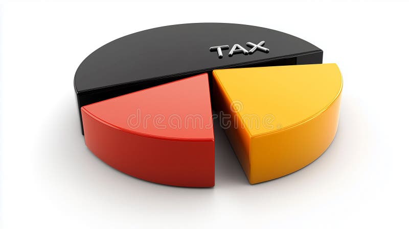 3D Pie Chart with Three Segments, Half of it a Black Slice Labeled Tax ...