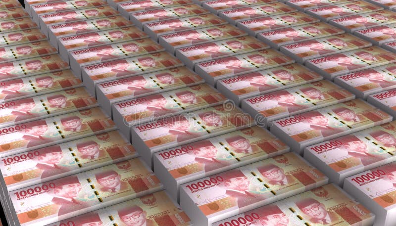 3D Pile of Indonesia 100000 Rupiah Money Banknote Stock Illustration ...