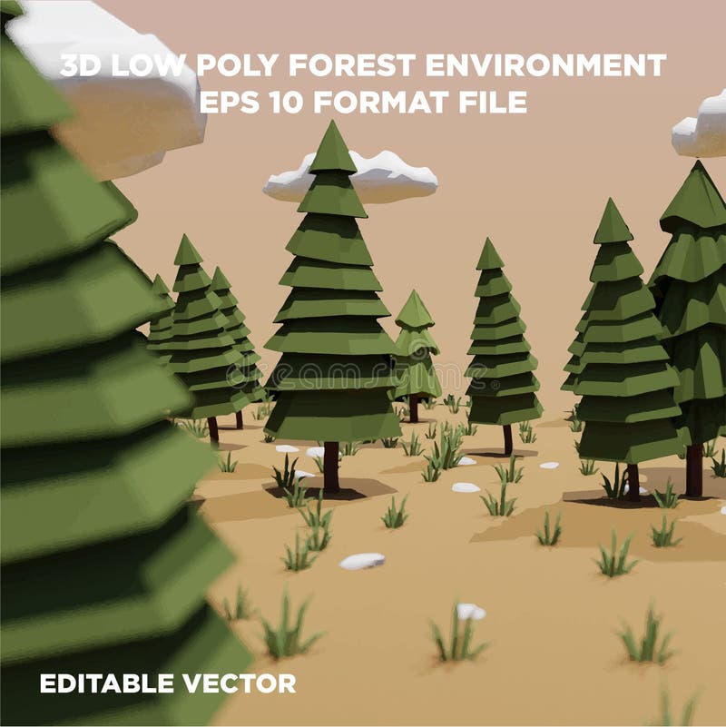 3d Pine Tree Forest Environment. Low Poly Design Vector Illustration ...
