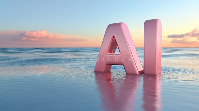 3D Pink AI Letters on Calm Ocean Water, Symbolizing the Future of ...
