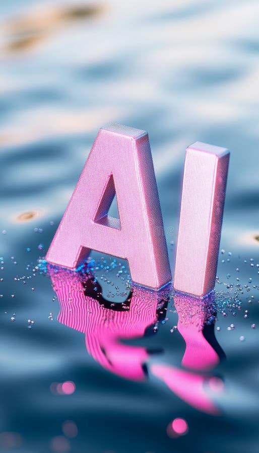3D Pink AI Letters with Reflection in Water, Concept for Artificial ...