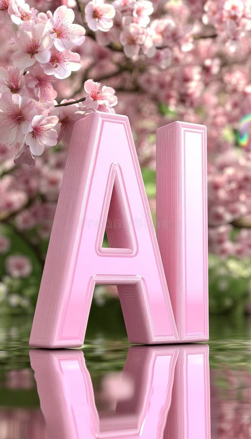 3D Pink AI Letters on Reflective Surface with Pink Bokeh Background ...