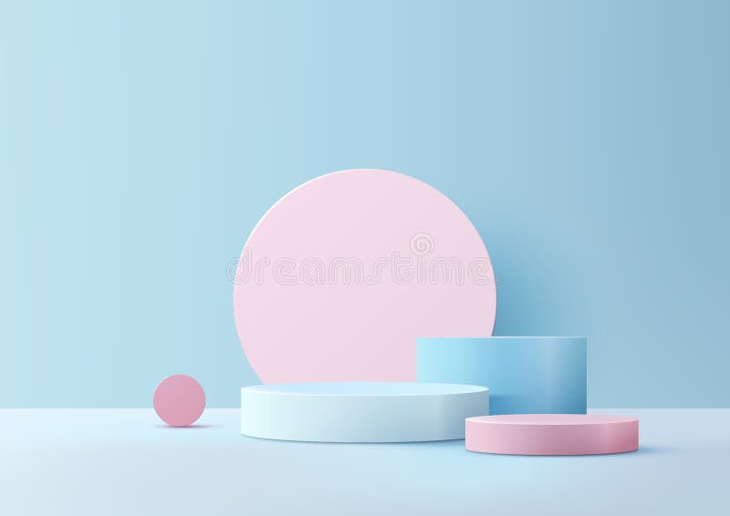 3D Pink and Blue Podium with Circles Backdrop, Modern Product Display ...