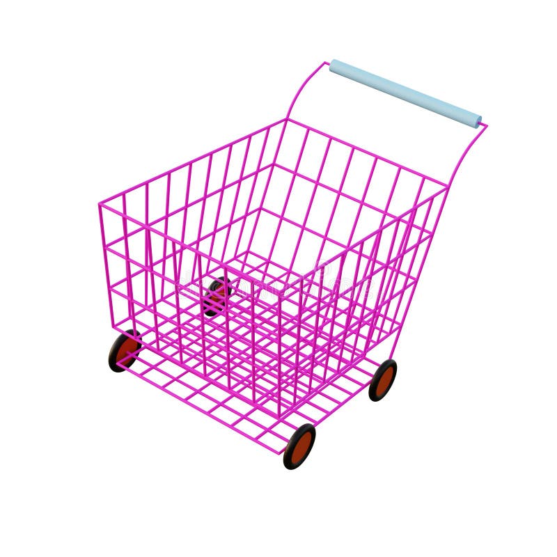 3D Pink Cart Shopping. Isolated on White Background. Design Element ...