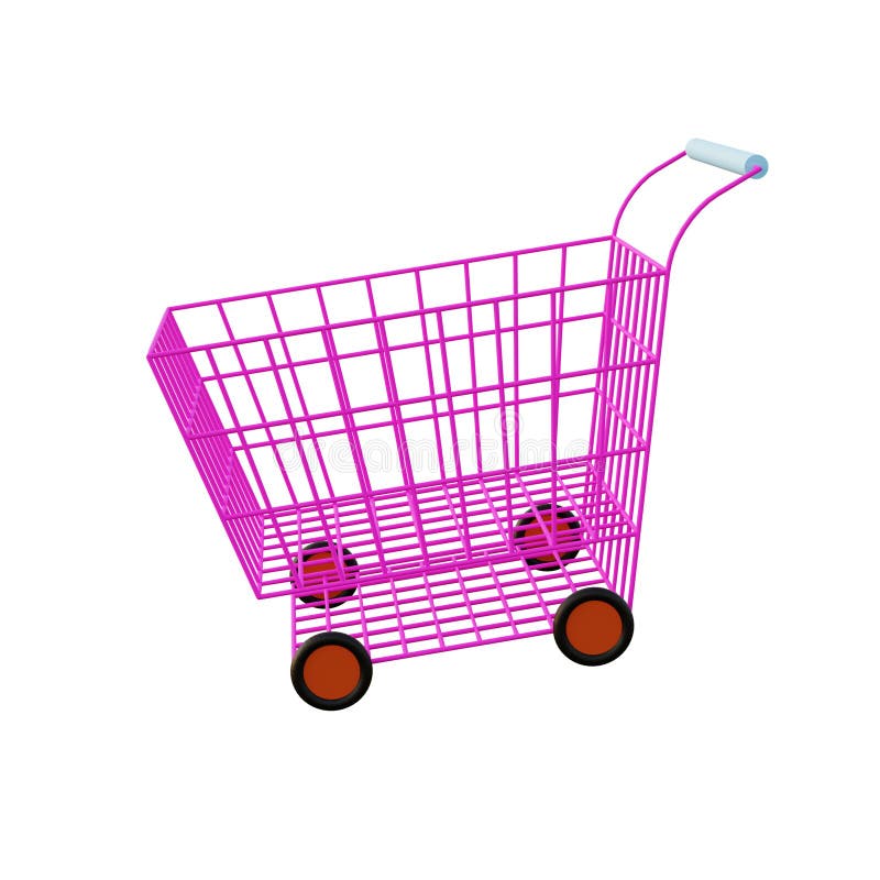3D Pink Cart Shopping. Isolated on White Background. Design Element ...