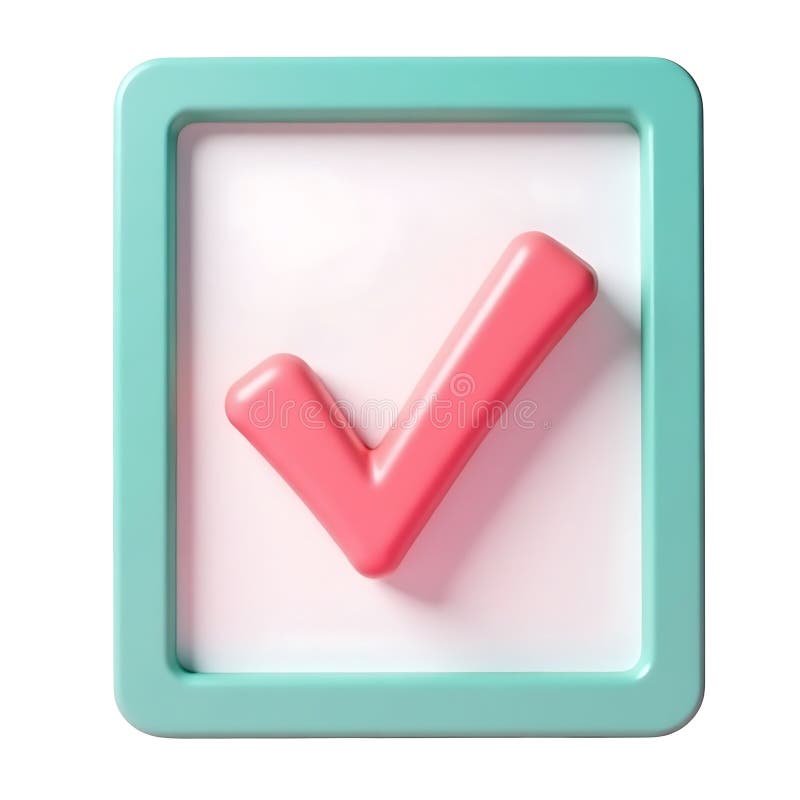 3D Pink Checkmark in Teal Frame on White Stock Illustration ...