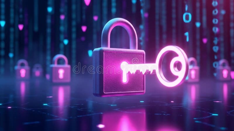 3D Pink Cyber Padlock and Key – Digital Privacy and Secure Data Access ...