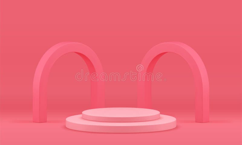 3d Pink Cylinder Podium with Curved Arch Column Construction Promo ...