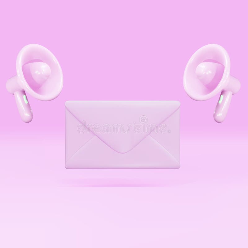 3D Pink Email Icon with Megaphone, Unread Mail Logo. Vector ...