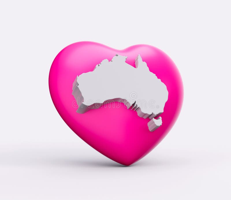 3d Pink Heart with 3d White Map of Australia Isolated on White ...