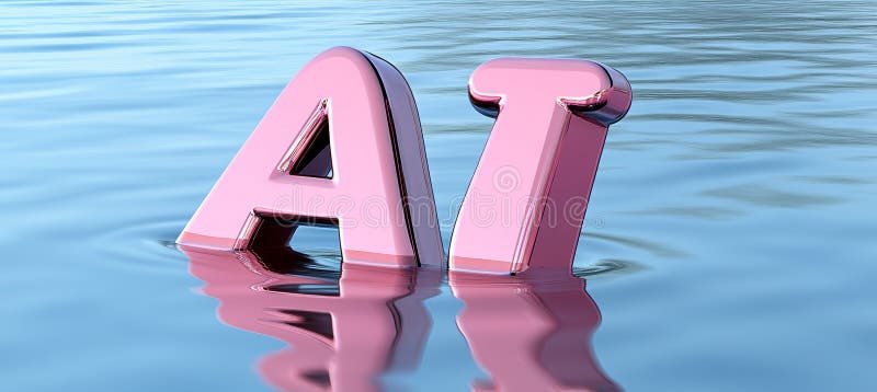 3D Pink Metallic AI Letters Floating on Water Surface, Creating ...