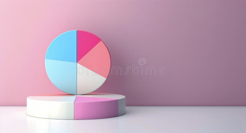 3D Pink Pie Chart on a Round Platform in a Minimalist Pink Setting ...