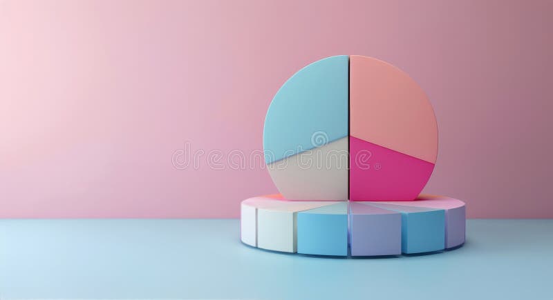 3D Pink Pie Chart on a Round Platform in a Minimalist Pink Setting ...