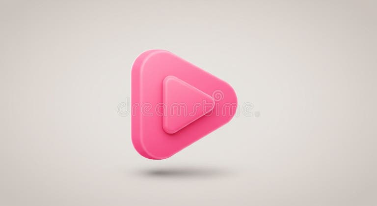 A 3D Pink Play Button Icon Features a Triangular Shape Nested within a ...
