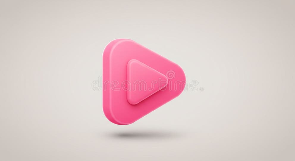 A 3D Pink Play Button Icon Features a Triangular Shape Nested within a Larger Rounded Stock ...