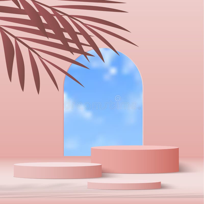 3d Pink Podium and Minimal Blue Wall Scene. 3d Podium Minimal Cloud ...