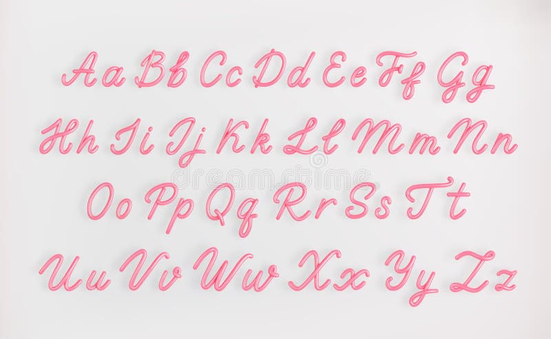 3D Pink Script Alphabet on Light Background. Cute Cursive Bubble Font ...
