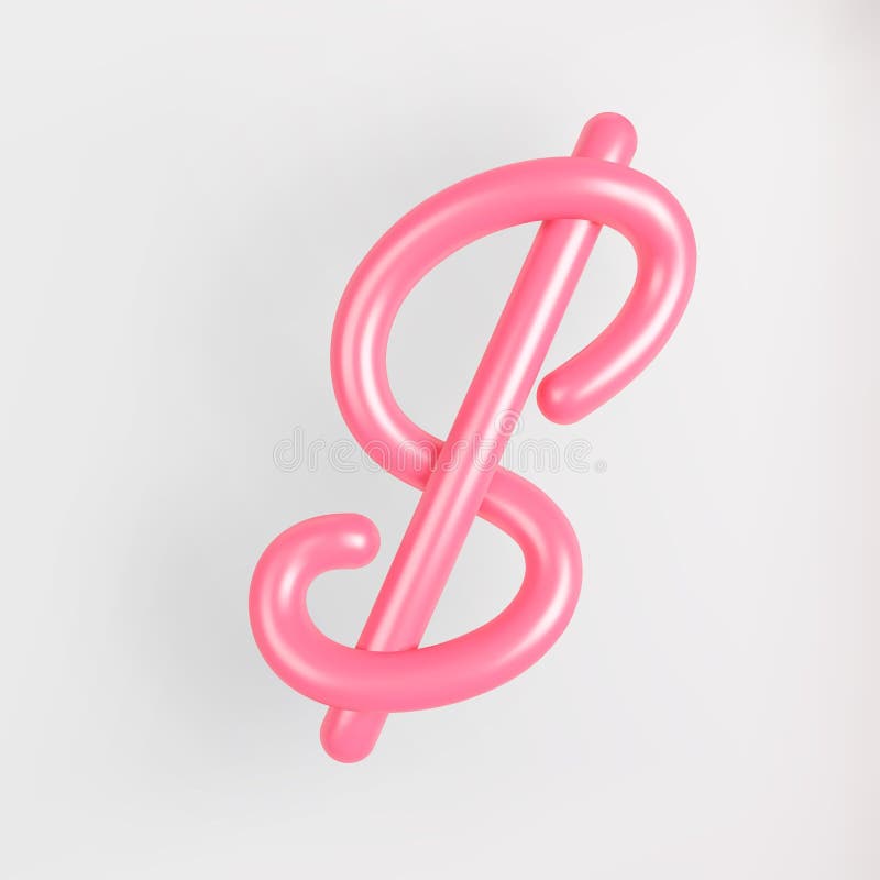 3D Pink Script Dollar Sign on Light Background. Cute Cursive Bubble ...