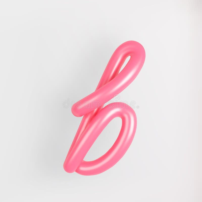 3D Pink Script Lowercase Letter B on Light Background. Cute Cursive ...