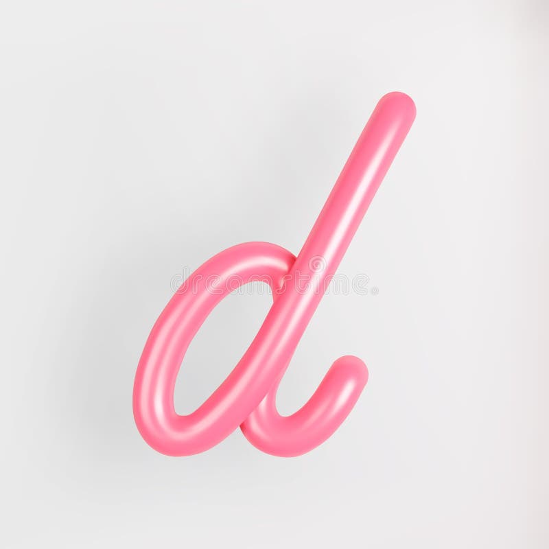 3D Pink Script Lowercase Letter D on Light Background. Cute Cursive ...