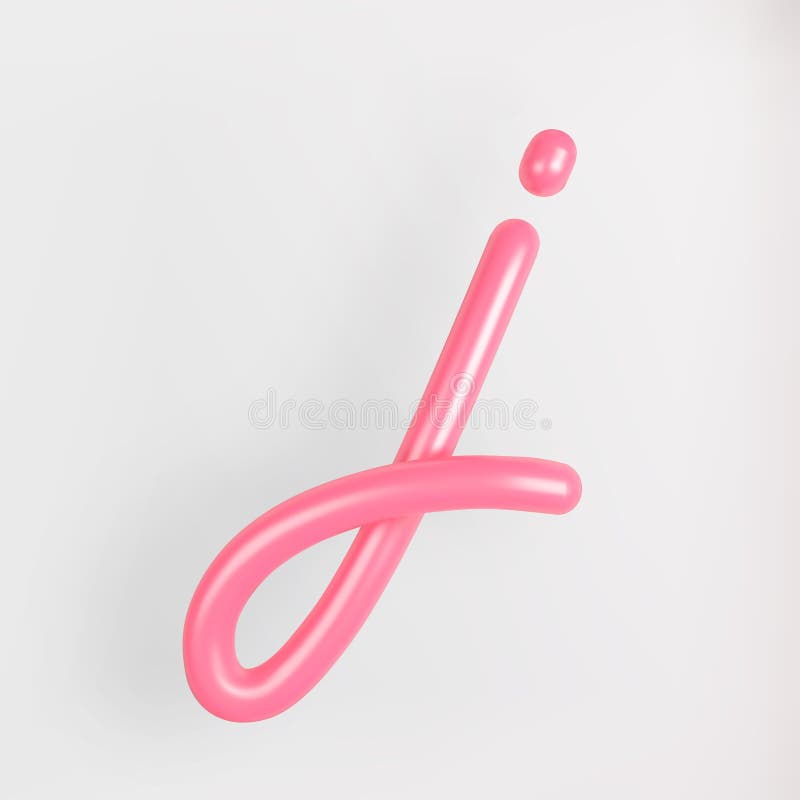 3D Pink Script Lowercase Letter J on Light Background. Cute Cursive ...