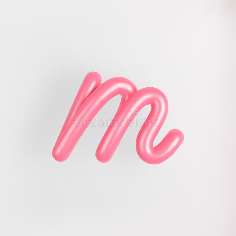 3D Pink Script Lowercase Letter M on Light Background. Cute Cursive ...