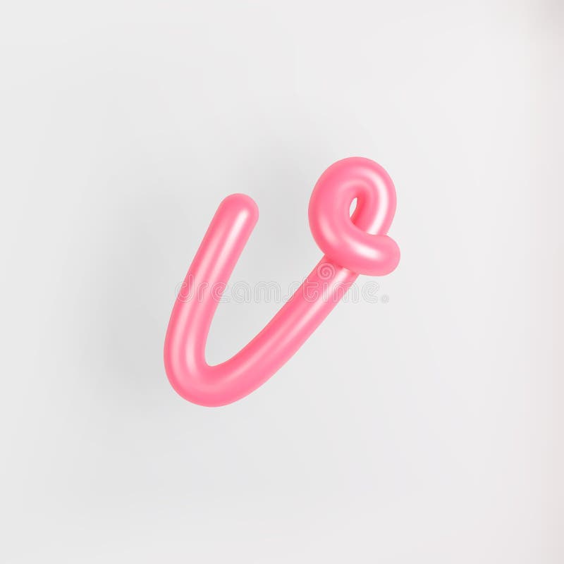 3D Pink Script Lowercase Letter V on Light Background. Cute Cursive ...