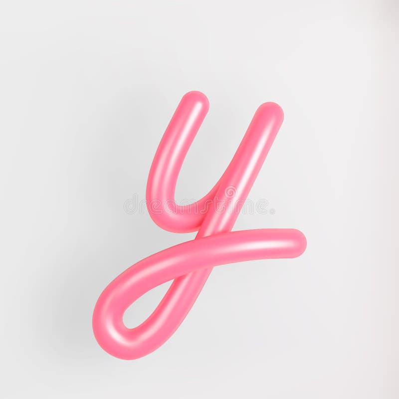 3D Pink Script Lowercase Letter Y on Light Background. Cute Cursive ...