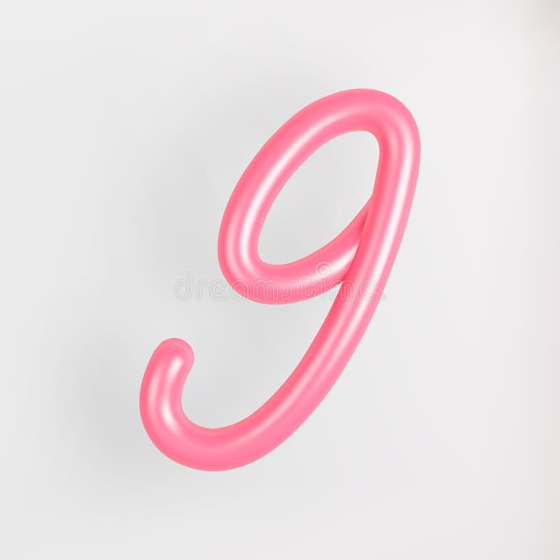 3D Pink Script Number 9 on Light Background. Cute Cursive Bubble ...