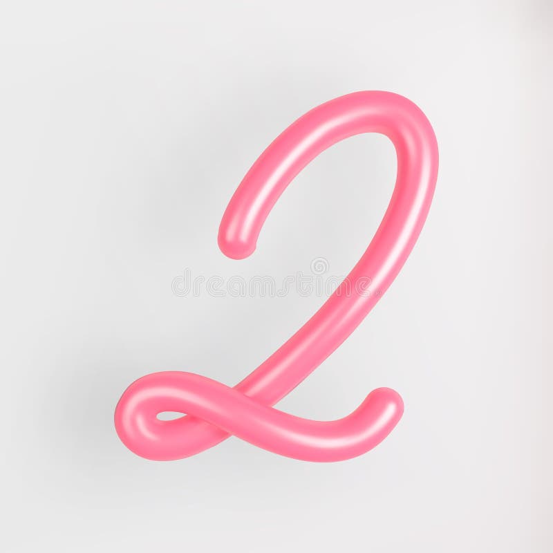 3D Pink Script Number 2 on Light Background. Cute Cursive Bubble ...