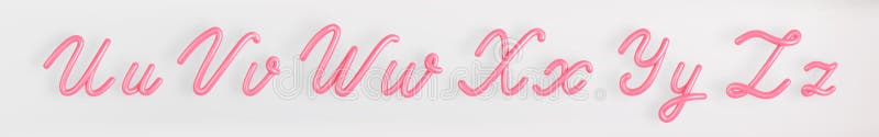 3D Pink Script Set Uppercase and Lowercase Letter U,V,W,X,Y,Z on Light ...