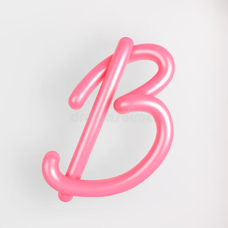 3D Pink Script Uppercase Letter B on Light Background. Cute Cursive ...