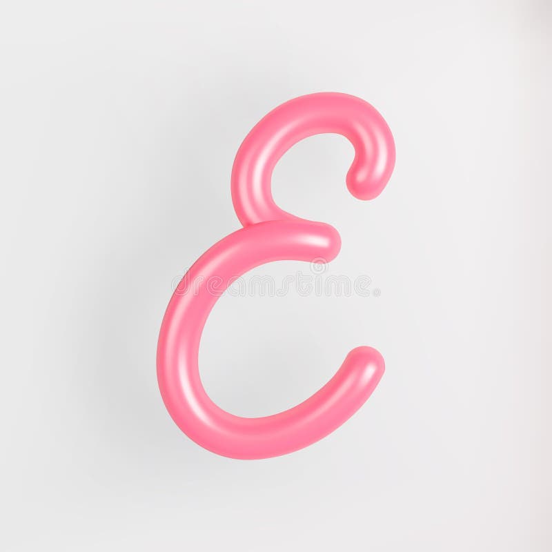 3D Pink Script Uppercase Letter E on Light Background. Cute Cursive ...