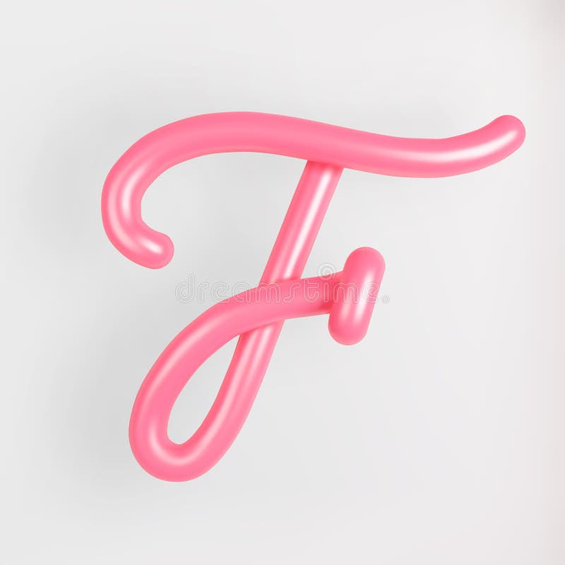 3D Pink Script Uppercase Letter F on Light Background. Cute Cursive ...