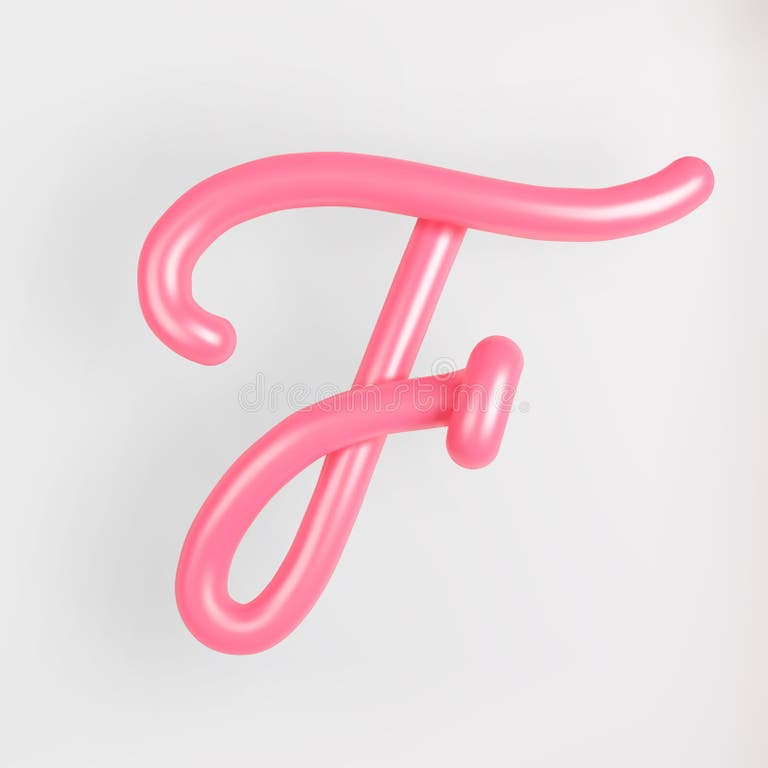 3D Pink Script Uppercase Letter F on Light Background. Cute Cursive ...