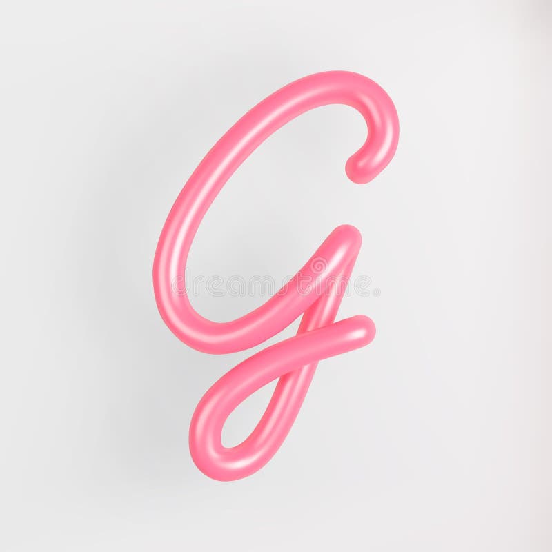 3D Pink Script Uppercase Letter G on Light Background. Cute Cursive ...