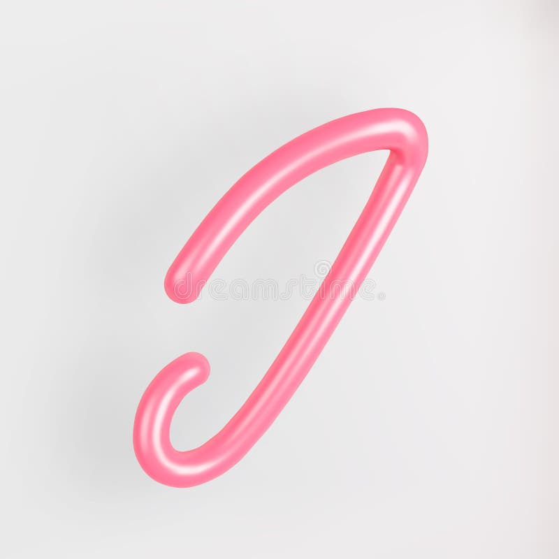 3D Pink Script Uppercase Letter J on Light Background. Cute Cursive ...