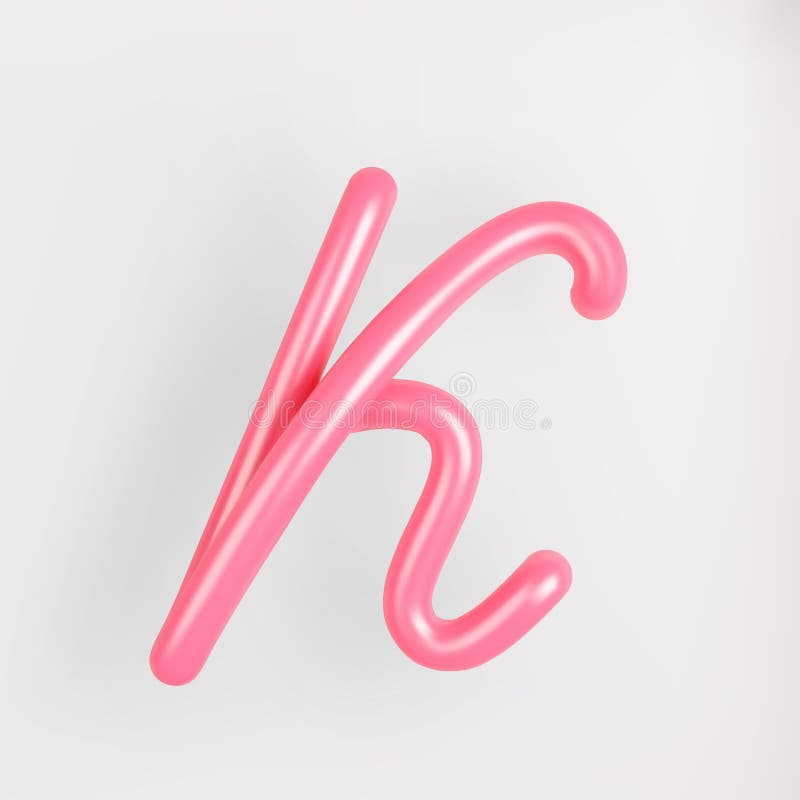 3D Pink Script Uppercase Letter K on Light Background. Cute Cursive ...