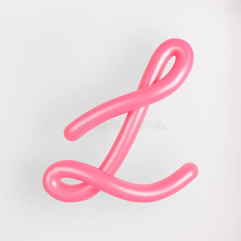 3D Pink Script Uppercase Letter L on Light Background. Cute Cursive ...