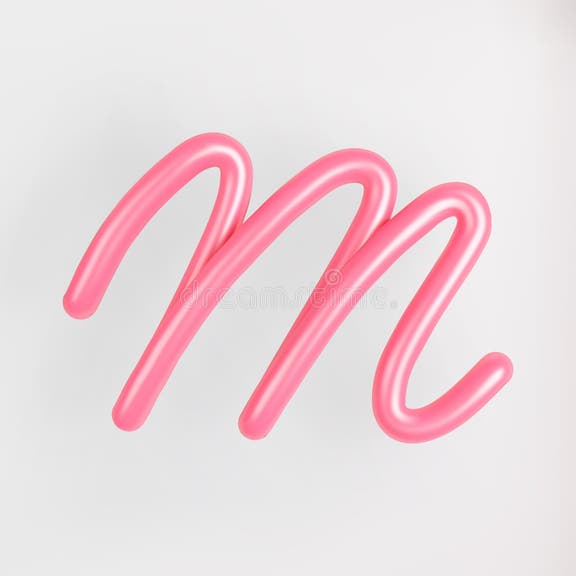 3D Pink Script Uppercase Letter M on Light Background. Cute Cursive ...