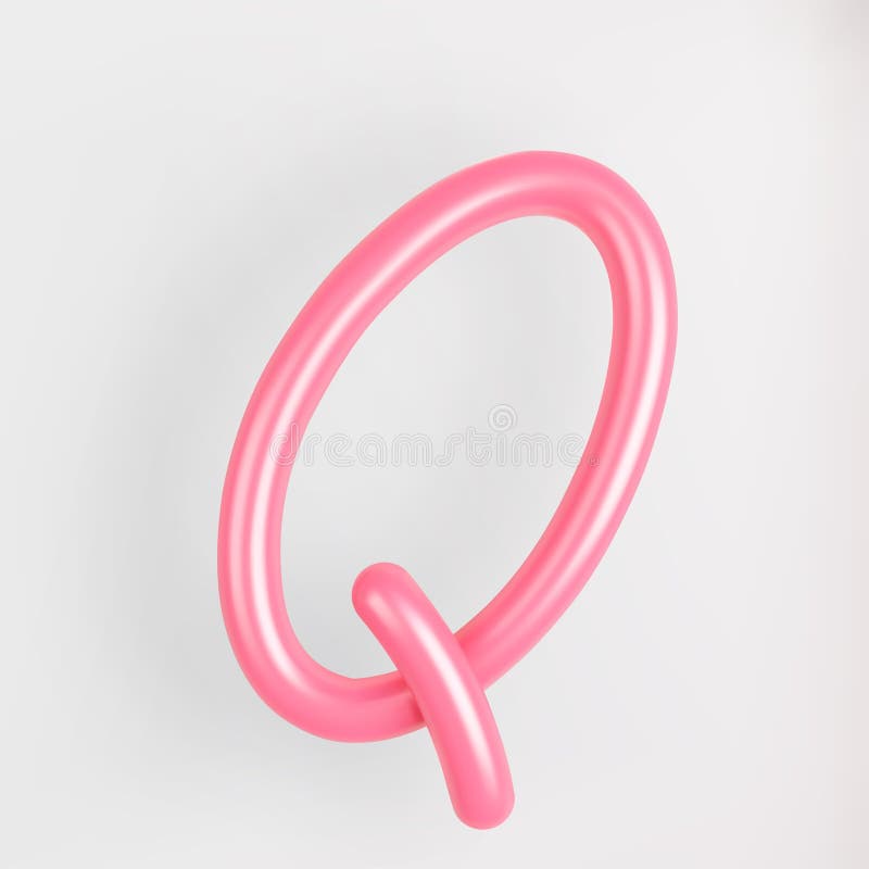 3D Pink Script Uppercase Letter Q on Light Background. Cute Cursive ...