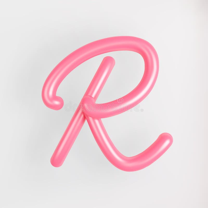 3D Pink Script Uppercase Letter R on Light Background. Cute Cursive ...
