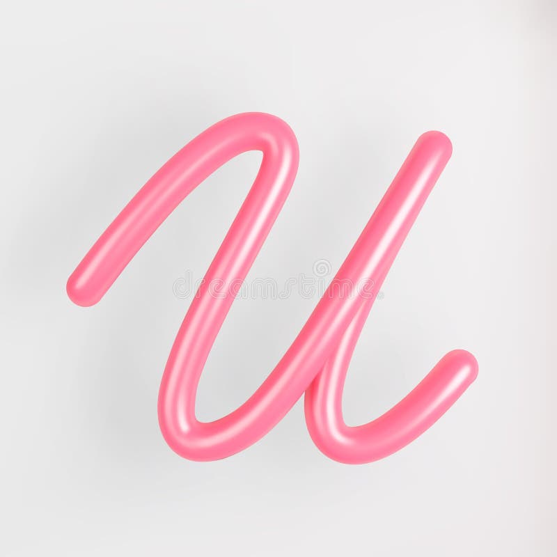 3D Pink Script Uppercase Letter U on Light Background. Cute Cursive ...