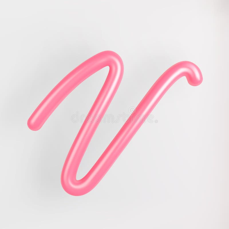 3D Pink Script Uppercase Letter V on Light Background. Cute Cursive ...